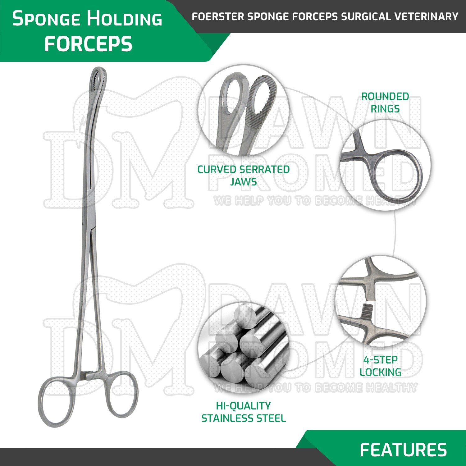 Sponge Forceps 9.5" Curved Serrated Surgical Gynecology Instruments ...