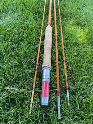 Montague Vintage 3pc 9ft Bamboo Fly Rod Vintage W/ extra 3' tip +W/org ...