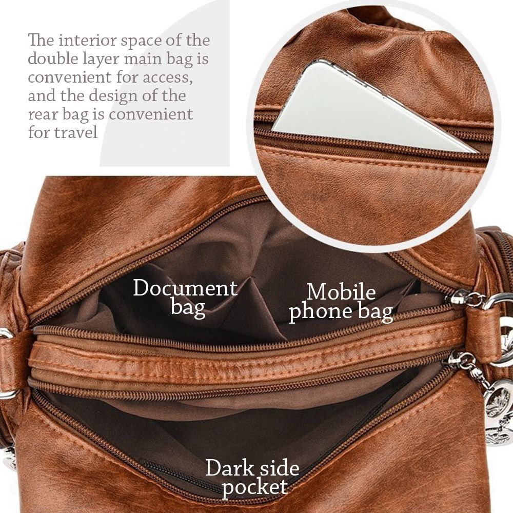 Multi Pockets PU Leather Shoulder Bag Handbags Messenger Bag Crossbody ...