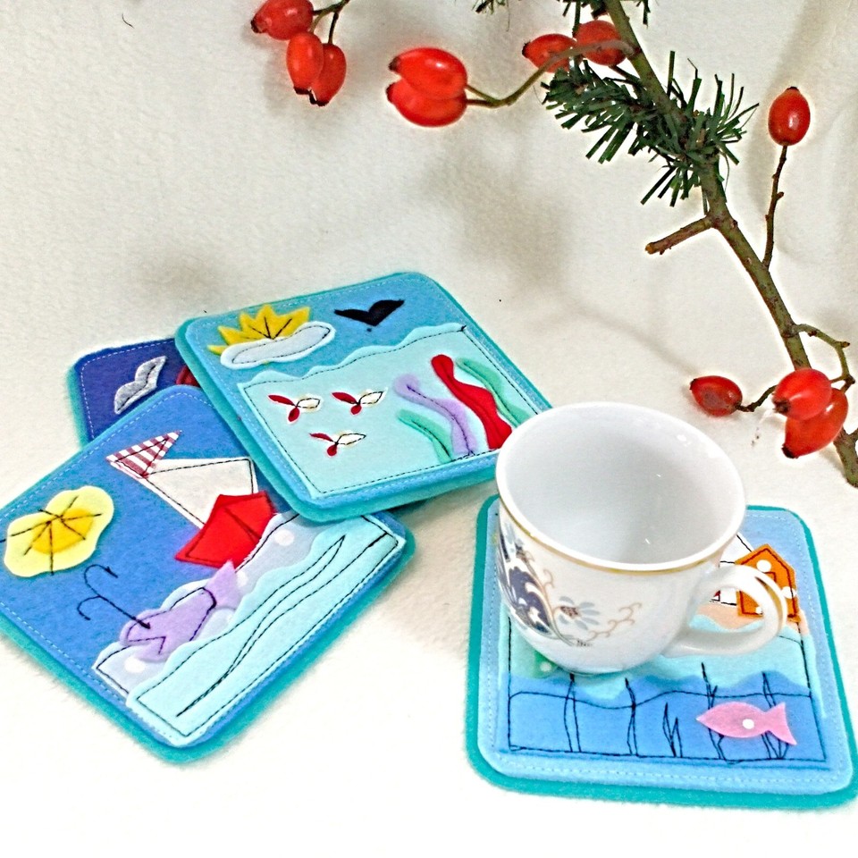 Felt mug rug coasters new handmade gift for family. | eBay