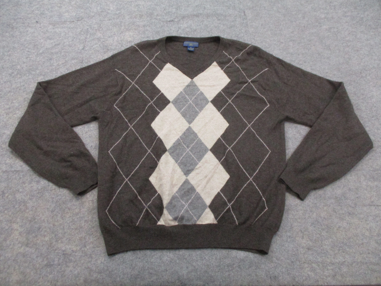 Joseph & Lyman Sweater Mens Extra Large Brown Argyle Pullover Knit 100% ...