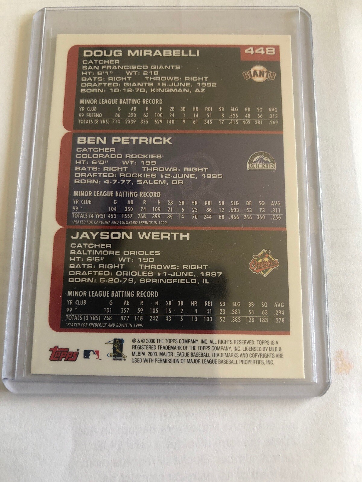 2000 Topps - Prospects #448 Jayson Werth, Ben Petrick, Doug Mirabelli ...