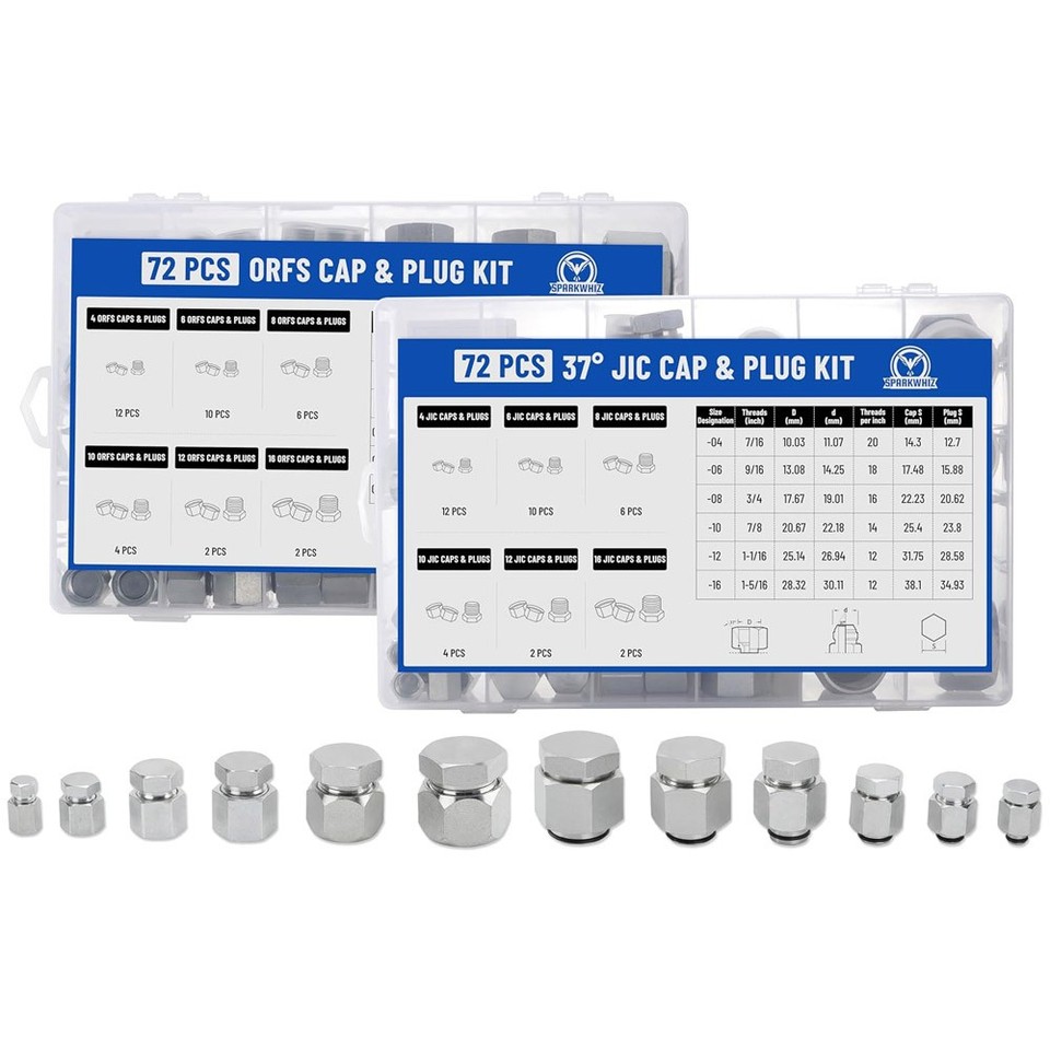 144 JIC ORFS Cap and Plug Kit Master Industrial Hydraulic Hose Tube ...