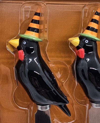 NOS Halloween Ceramic Party Crow Spreader Utensils Pair Dept 56 Retired ...