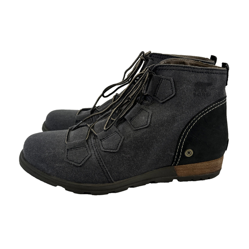 Sorel Major Lace Up Ankle Boot Wedge Gray Canvas Leather NL2163-010 ...