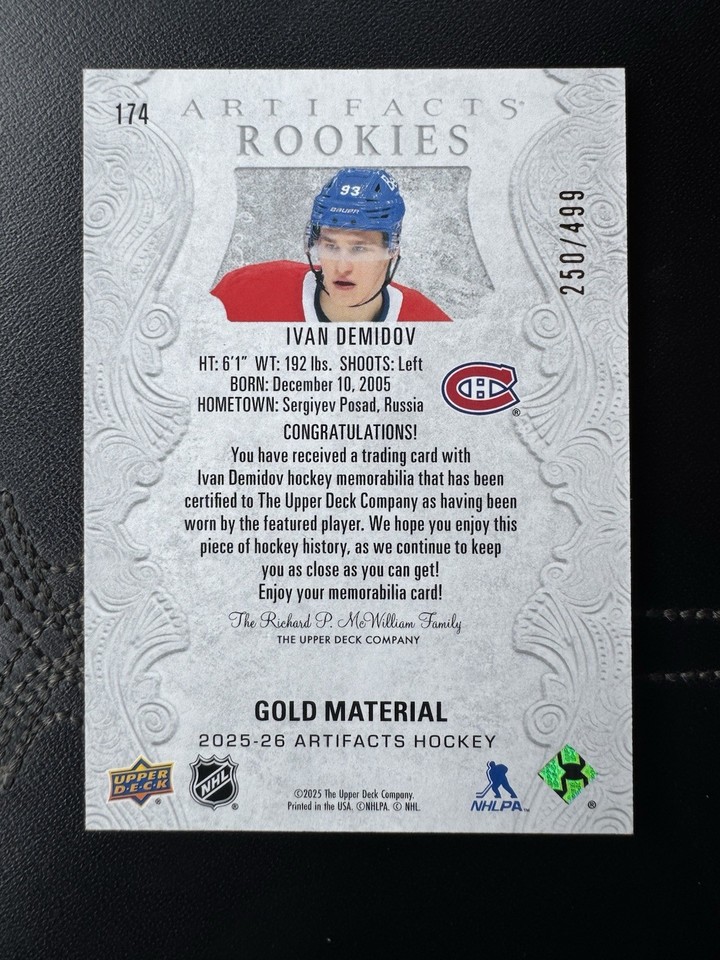 Ivan Demidov Artifacts Rookie Patch /499 | eBay