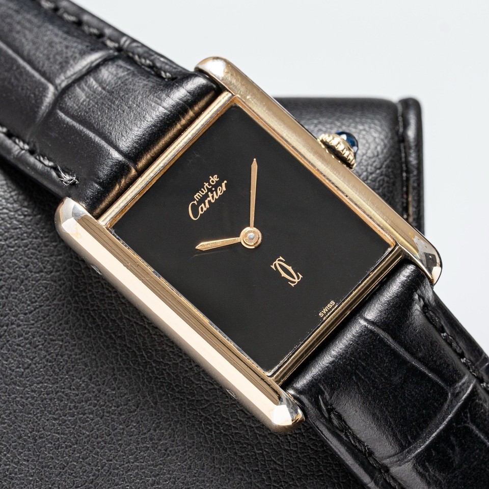 Cartier Must de Cartier 925 Factory Black Dial Watch Only | eBay