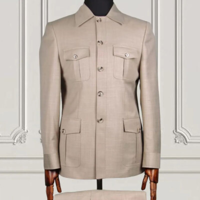 Men Khaki Suits Multi-pockets Single Breasted Five Buttons Chinese Suit ...