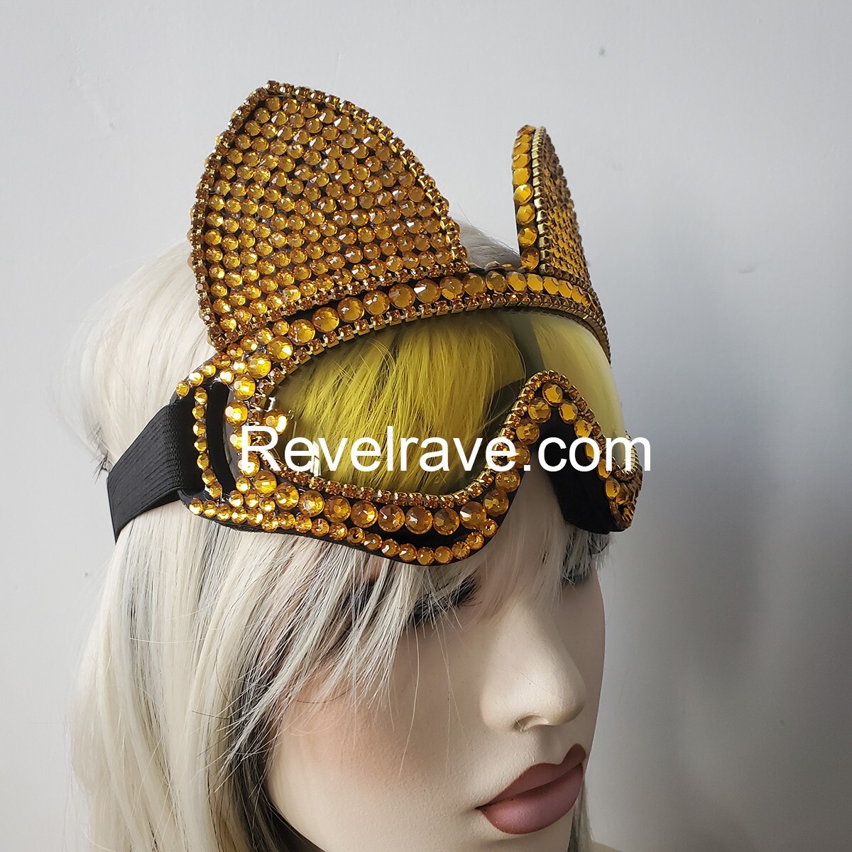 Holographic Cat Gold Rhinestone Goggles,Burning Man Rave Festival ...