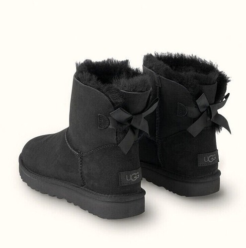 100% Authentic New UGG brand Women's Mini Bailey Bow II Black Soft Ankle Boots | eBay