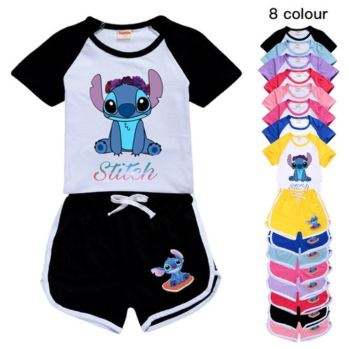 New Stitch Boys Girls Shorts T-shirt Set Kids PJ'S Loungewear Tracksuit ...