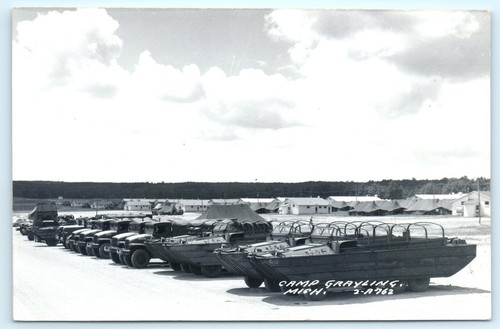 POSTCARD RPPC Camp Grayling Michigan Military Trucks Amphibious ...