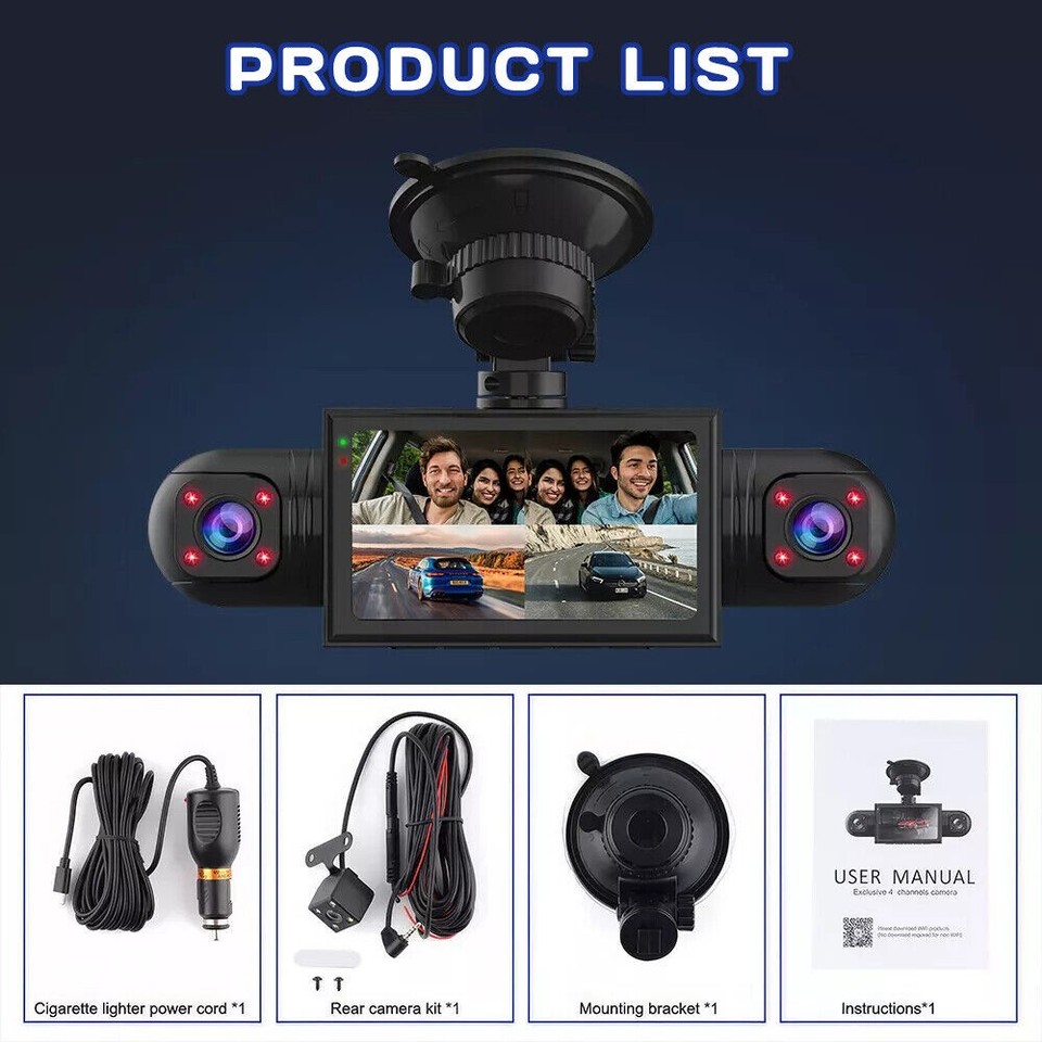 4 Channel 360° Dash Cam for Uber & Trucks Front Rear Inside Cabin ...