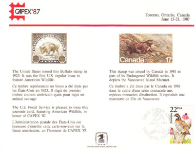 USPS Souvenir Card PS64 CAPEX '87 Cancel #2301 Bobwhite 1987 | eBay