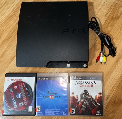 Sony PlayStation 3 Slim PS3 120GB Black Console CECH-2001A W 3 Games ...