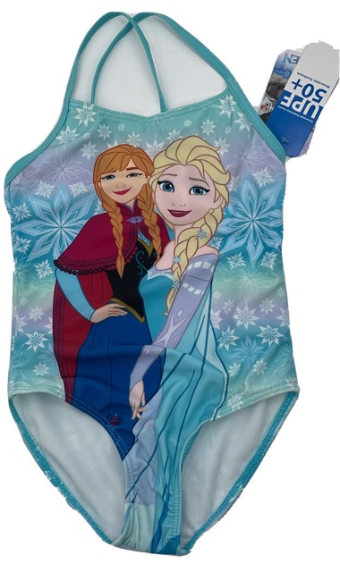 Disney Frozen Girls One-Piece Swimsuit Bathing Suit Elsa Anna Blue 5/ 6 ...