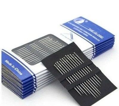12pcs Self threading Sewing Needles easy thread mixed sizes pack silver ...