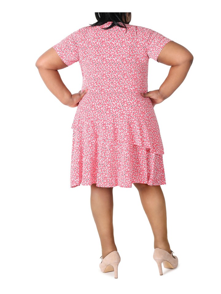 SIGNATURE BY ROBBIE BEE Womens Coral At Skirt Short Sleeve Dress Plus ...