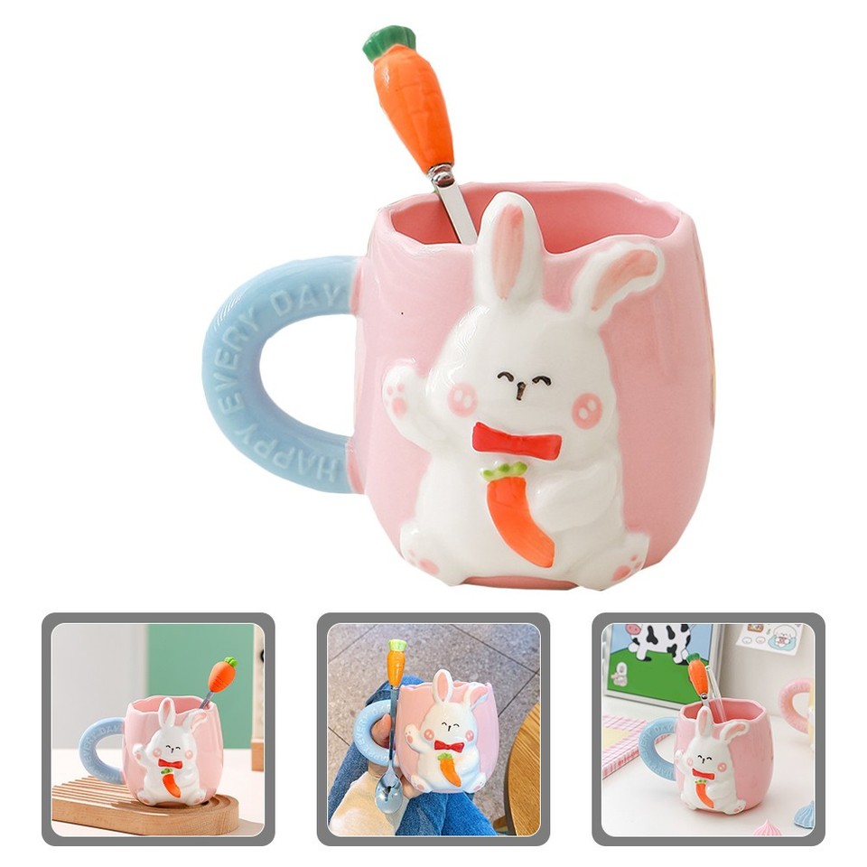Rabbit Ceramic Cup Bunny Mug Cute Cartoon Water Drink Cup Figurine ...