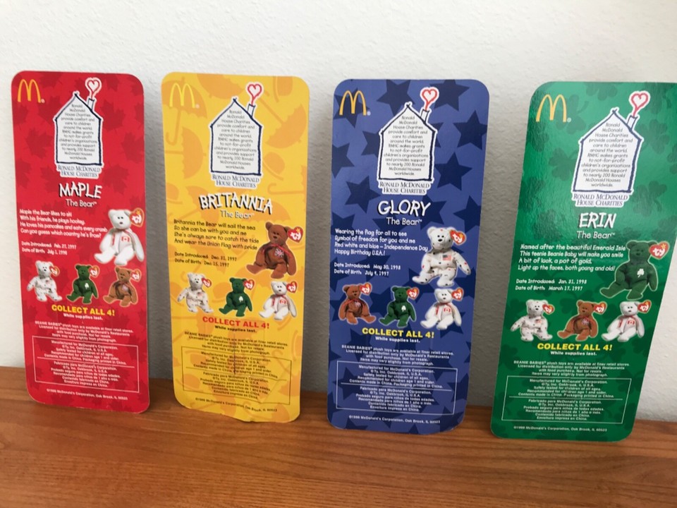McDonald's TY Teenie Mini Beanie Babies International Bears Complete ...