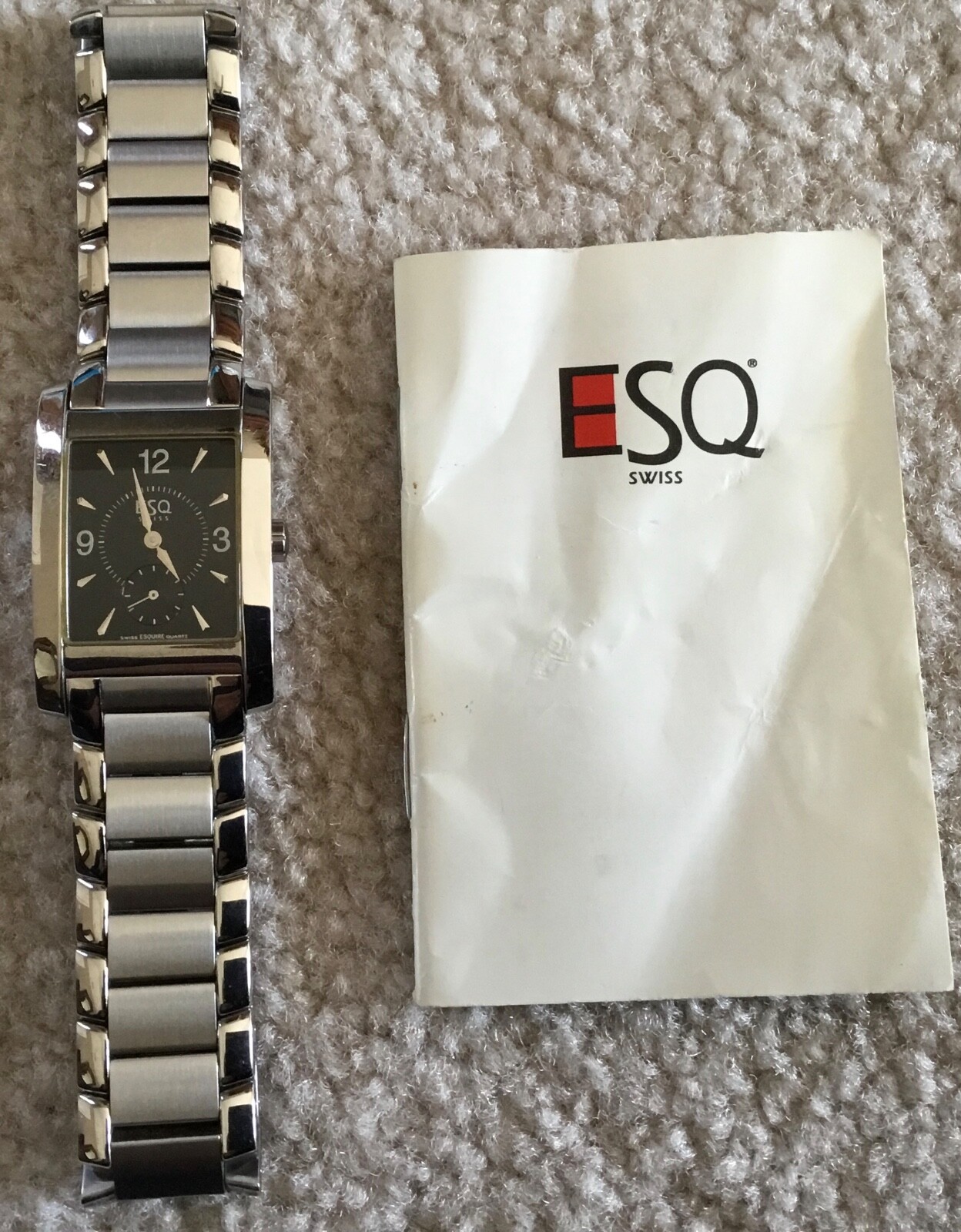 ESQ Esquire Movado Swiss Tank Mens Quartz Stainless Watch 300618 New ...
