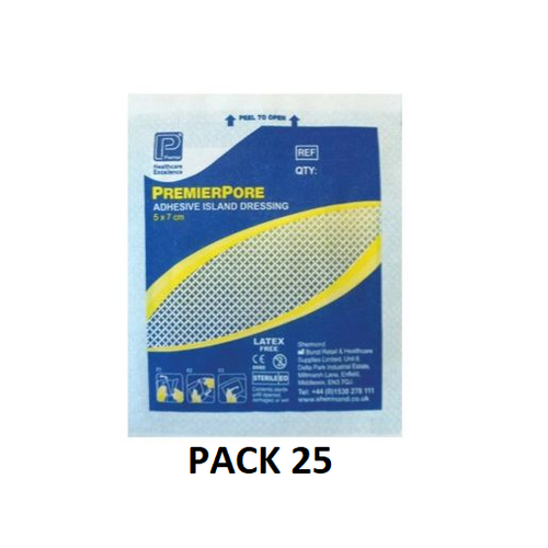 Premierpore 5101 Adhesive Border Island Dressings 5cm x 7cm (Pack 25 ...