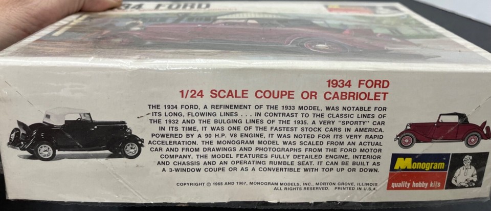 Monogram pc-119 1934 Ford Coupe or convertible old 1967 vintage 1/24 ...
