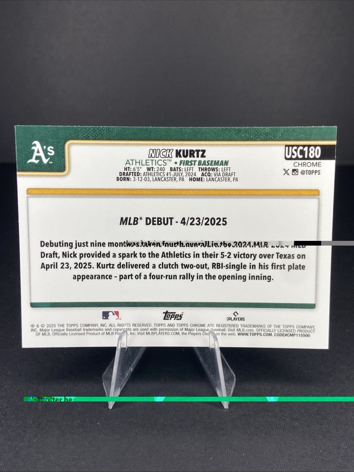 2025 Topps Chrome Update Nick Kurtz Rookie RC #USC180 Athletics | eBay