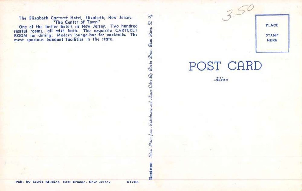 Elizabeth New Jersey Carteret Hotel Street View Vintage Postcard K53312 ...