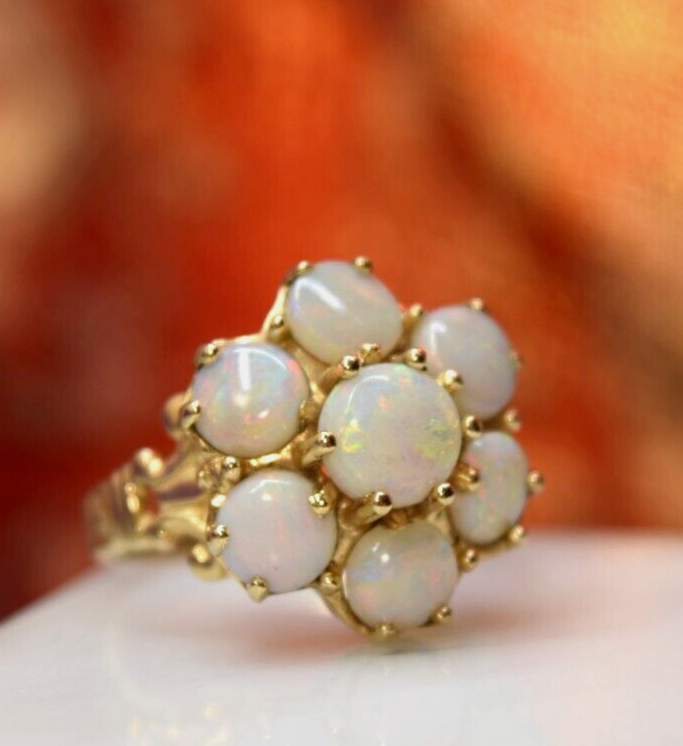 Antique 14K Yellow Gold Fire Opal Ring 7 Opals | eBay