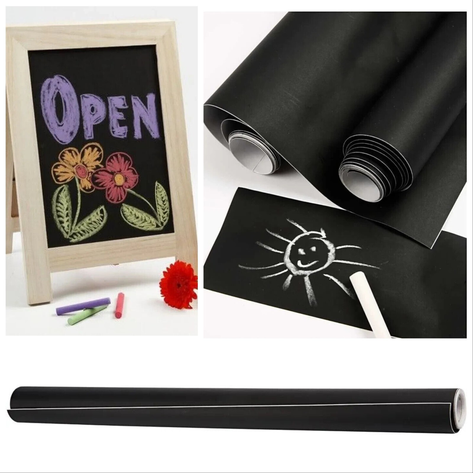 2m x Self-Adhesive Blackboard Roll Sheet 45cm Black Wall Sticky Re ...