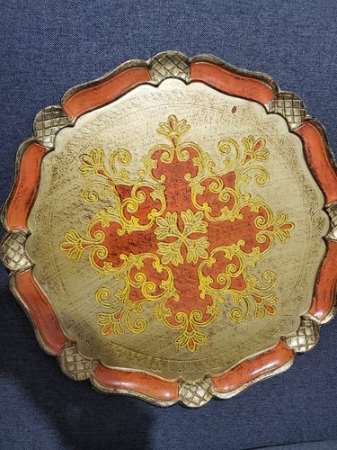 Vintage Florentine Round Tray In Resin Orange Gold Italy | eBay