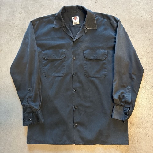 2000s Dickies Black Work Button Up Camp Collar Long Sleeve Shirt M | eBay