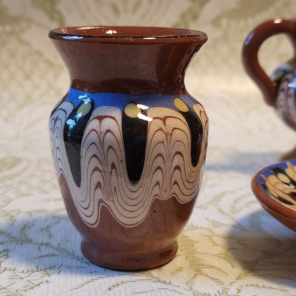 Vtg lot of 11 mini Bulgarian Troyan Pottery Vases bowls Terra Cotta ...