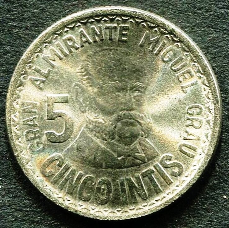COIN - PERU, CINCO 5 INTIS - KM# 300 - GRAN ALMIRANTE MIGUEL GRAU ...