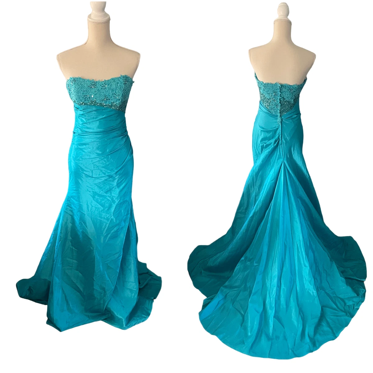 Aqua Strapless Prom Dress