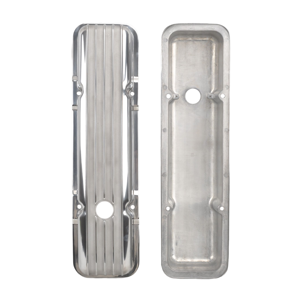Polished Aluminum Finned Short Valve Cover For SBC Small Block Chevy ...