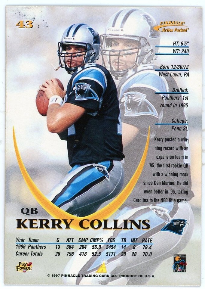 1997 Pinnacle Action Packed Kerry Collins Card #43 | eBay UK