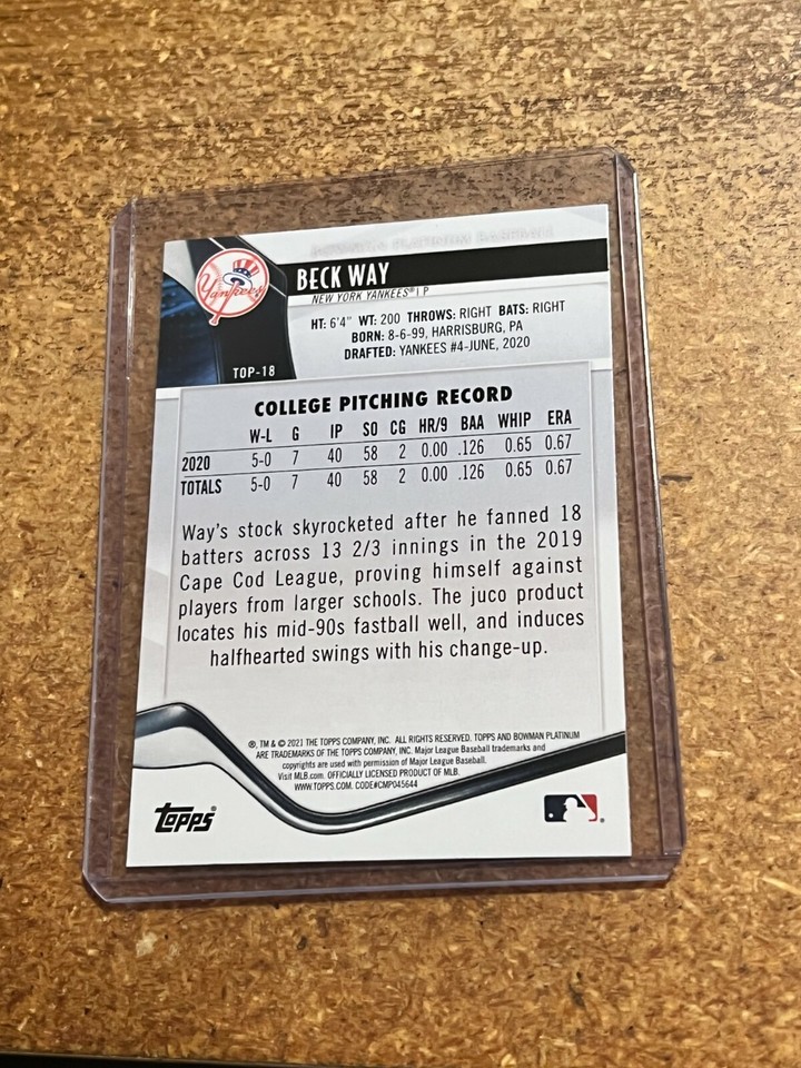 2021 Bowman Platinum Baseball # TOP-18 Beck Way | eBay