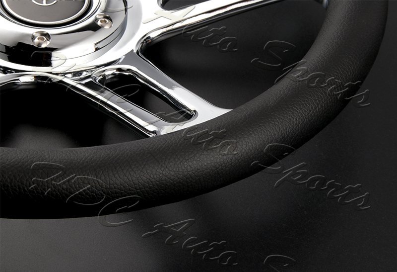 W-Power 350MM 14" BLK Leather Grip 6-Hole Chrome 4-Spoke Vintage ...