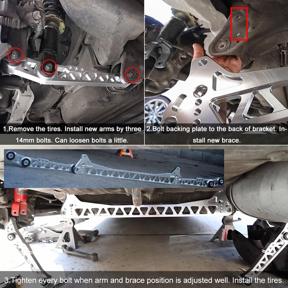 Billet Rear Lower Control Arm+ Subframe Brace LCA for Honda Civic 88-95 ...