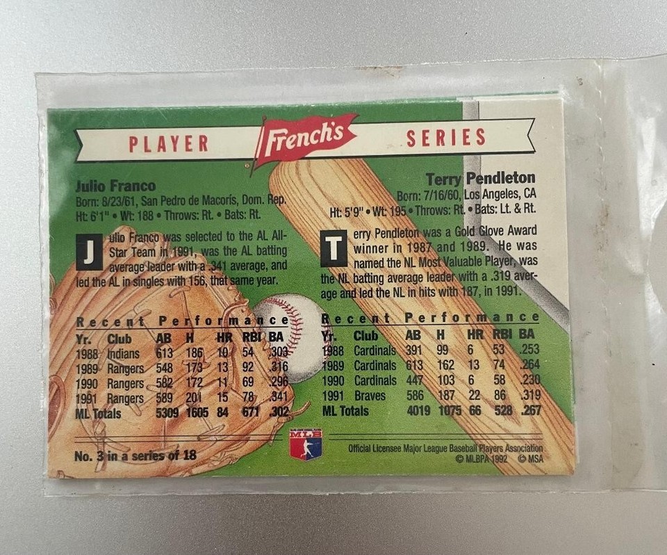 Baseball Cards - French’s Mustard Baseball Card Promo 1992 Unopened 3 ...