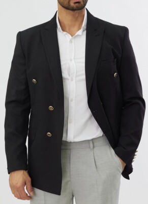 Designer Black Two Rows of Buttons Double Row Jacket Gold Buttons ...