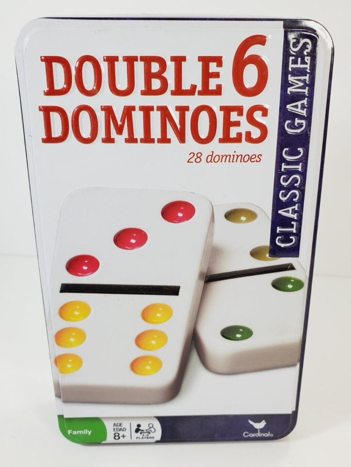 CLASSIC GAMES Double 6 Dominoes 28 Color Dots Dominoes in Tin Box ...