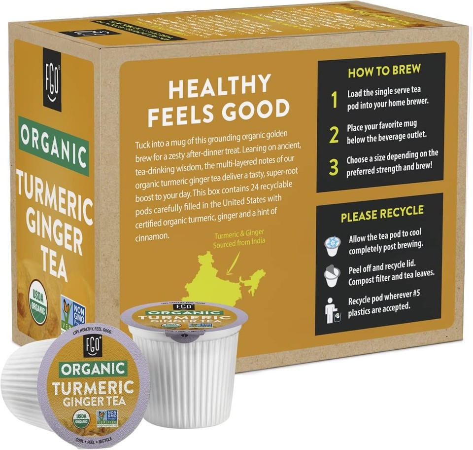 Organic Turmeric Ginger Tea K-cup Pods, 24 Pods By Fgo - Keurig Compat ...