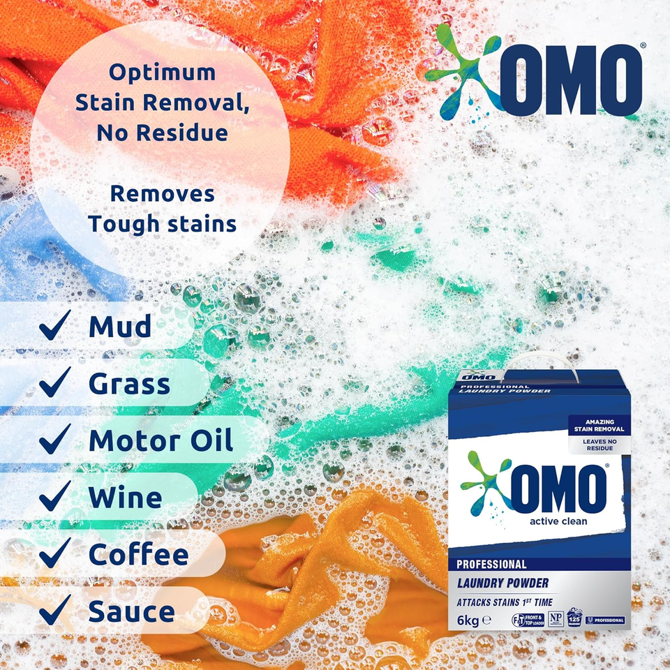 OMO Pro Laundry Powder Detergent Unscented 6kg Whites & Colours Stain ...