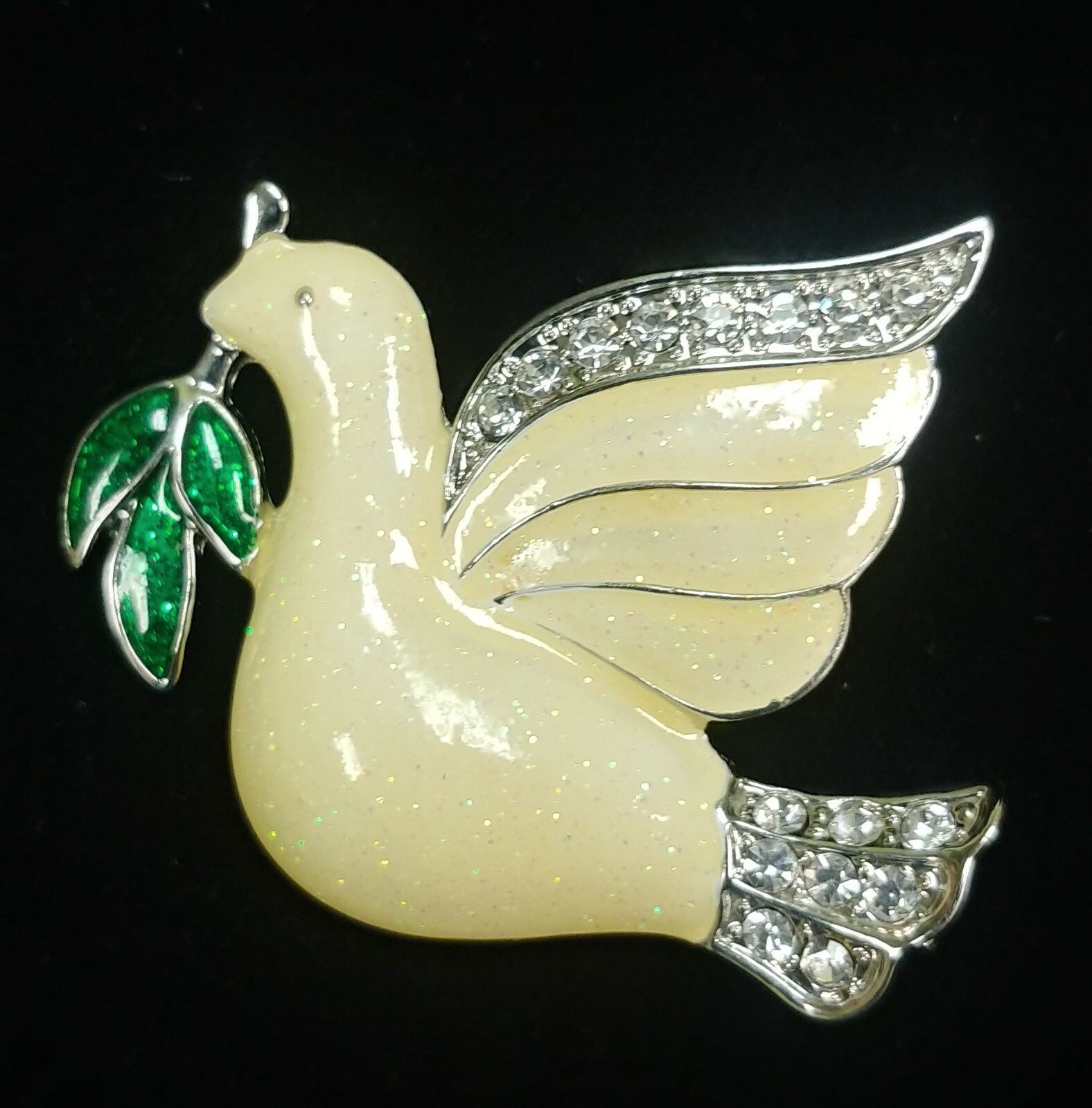 Nature's Jewelry Glitter Enameled And Crystal White Dove Pin | eBay