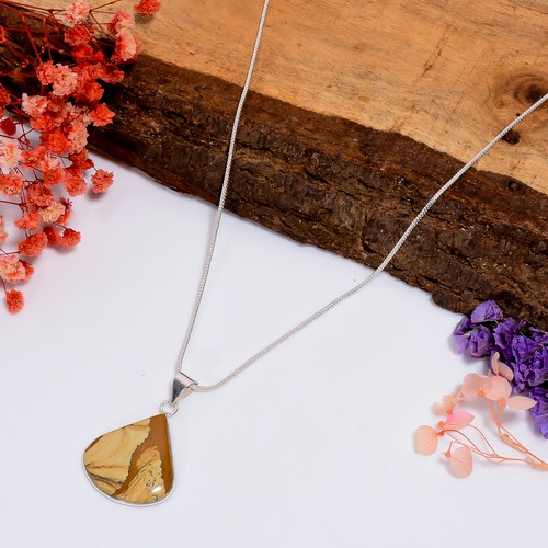 Picture Jasper Gemstone 925 Sterling Silver Pendant Necklace 18.5" u599 ...