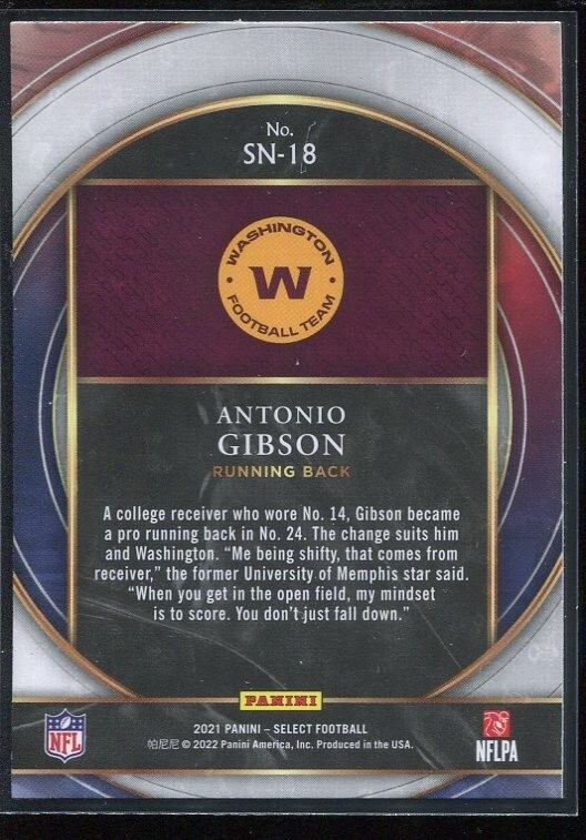 2021 Panini Select Numbers Antonio Gibson #SN-18 Washington Commanders ...