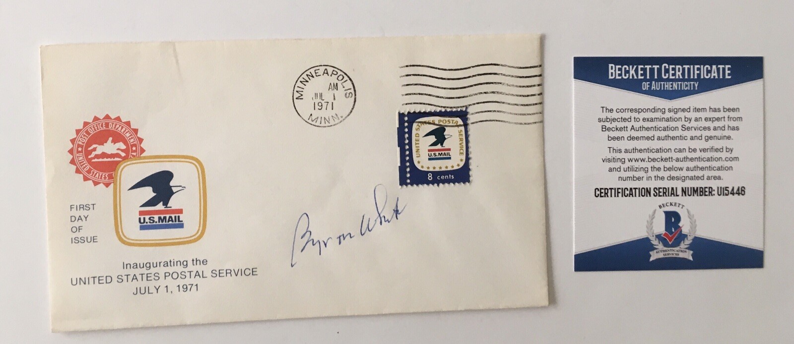 Byron White Signed Autographed First Day Cover BAS Beckett Cert Supreme ...